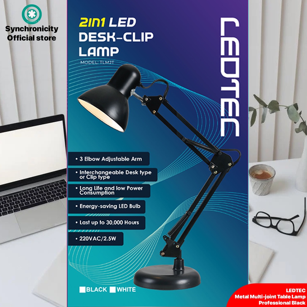 LEDTEC Swing-Arm, 2IN1 Base or Clamp Table Lamp, Black or White Finish ...