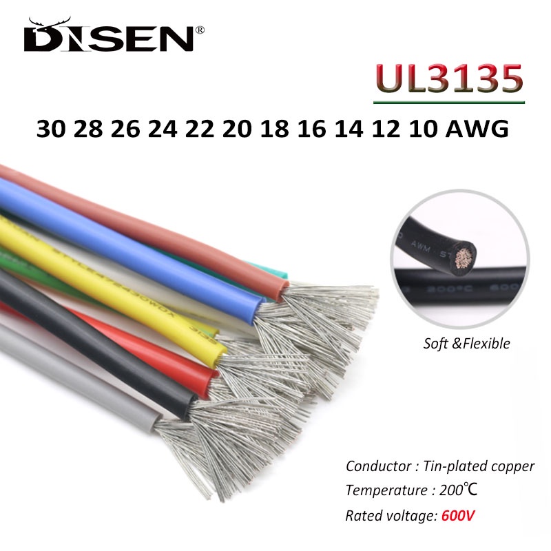 1M UL3135 Soft Silicone Wire 30 28 26 24 22 20 18 16 14 12 10 AWG Heat-resistant Cable Copper ...