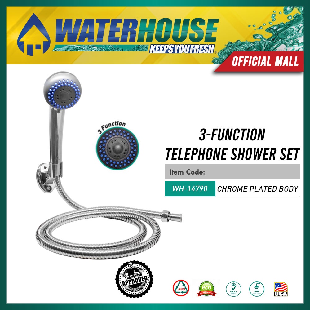 WATERHOUSE 3 Function Telephone Shower Complete Set Chrome #14790 PHWH ...