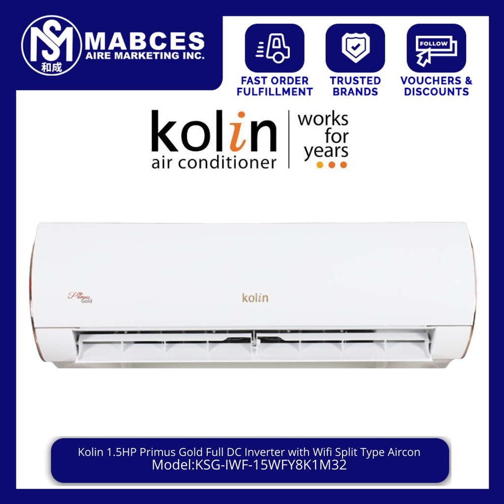 Kolin 1.5HP Primus Gold Full DC Inverter with Wifi Split Type Aircon ...