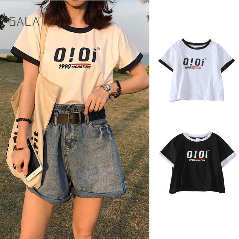 OIOI 5252 Women Letter Short Sleeve T-Shirt Loose Bottoming Top gala | Shopee Philippines