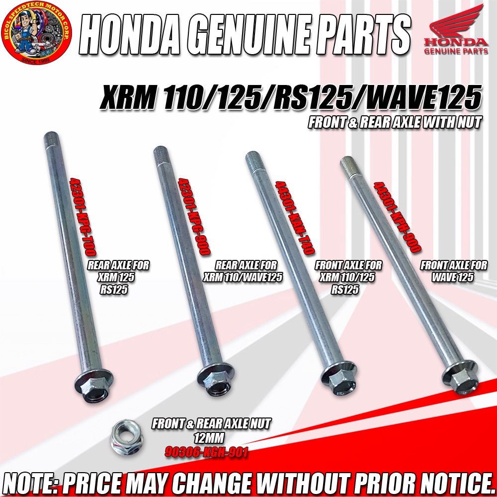 XRM 110/125/RS 125/WAVE125 FRONT & REAR AXLE & NUT (HPI) (44301-KPH-900 ...