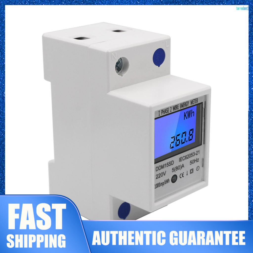 Single Phase DIN-Rail Energy Meter 5-80A 220V 50Hz Electronic KWh Meter with LCD Backlight ...