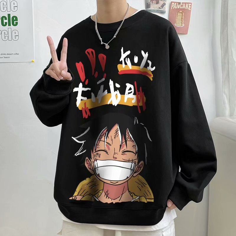 M-8XL Korean Autumn Winter Fashion One Piece Ace Luffy Cartoon Print ...