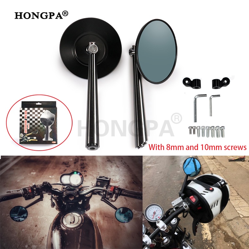 8mm 10mm Universal Motorcycle Side Mirrors Cnc Aluminum Round Blue Lens