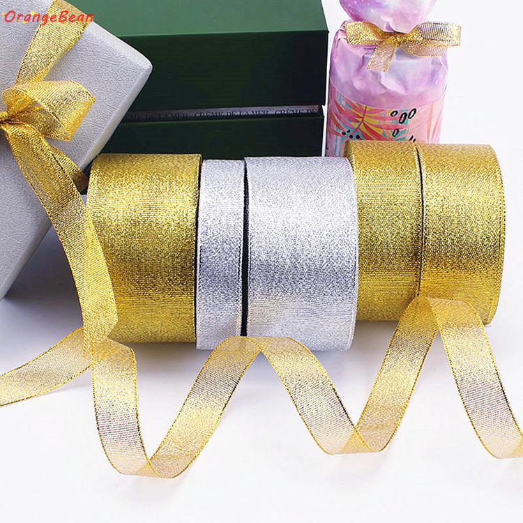 (25 Yards/roll) 10/20/25/40mm Gold Silver Shinny Ribbon Roll Gift ...