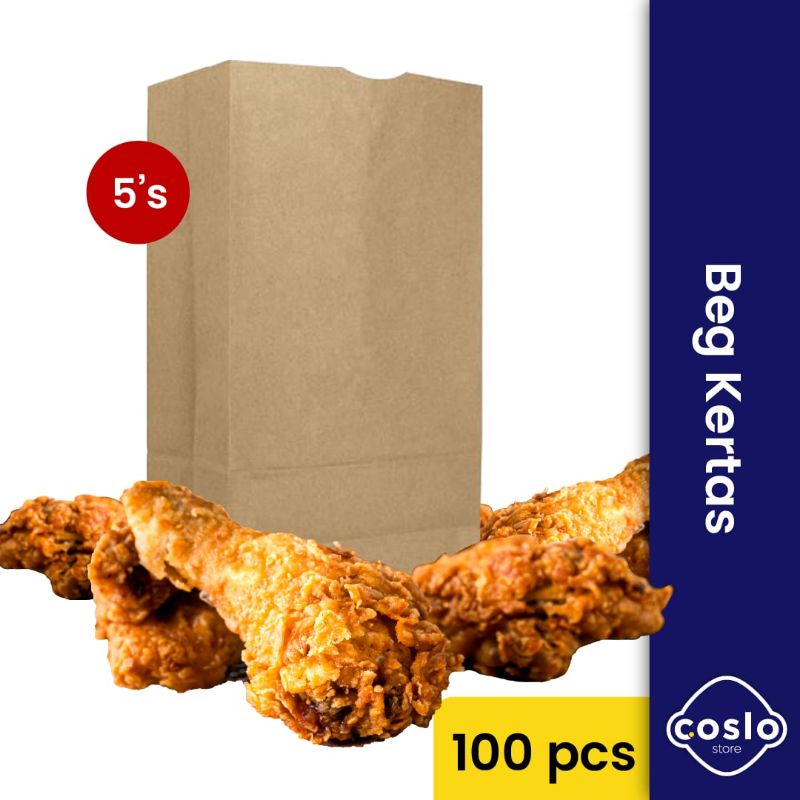 100pcs Kraft Brown Paper Bag 5S Food Packaging Paper/ Food Grade Kertas ...