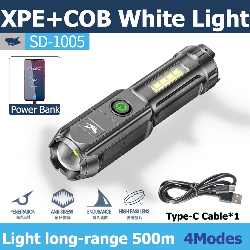 Smiling Shark Sd1005 Mini Led Flashlight Type-C Rechargeable Torch ...