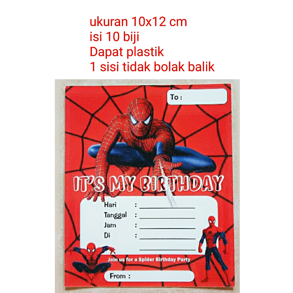 Spiderman character birthday invitation card contains 10 sheets ...
