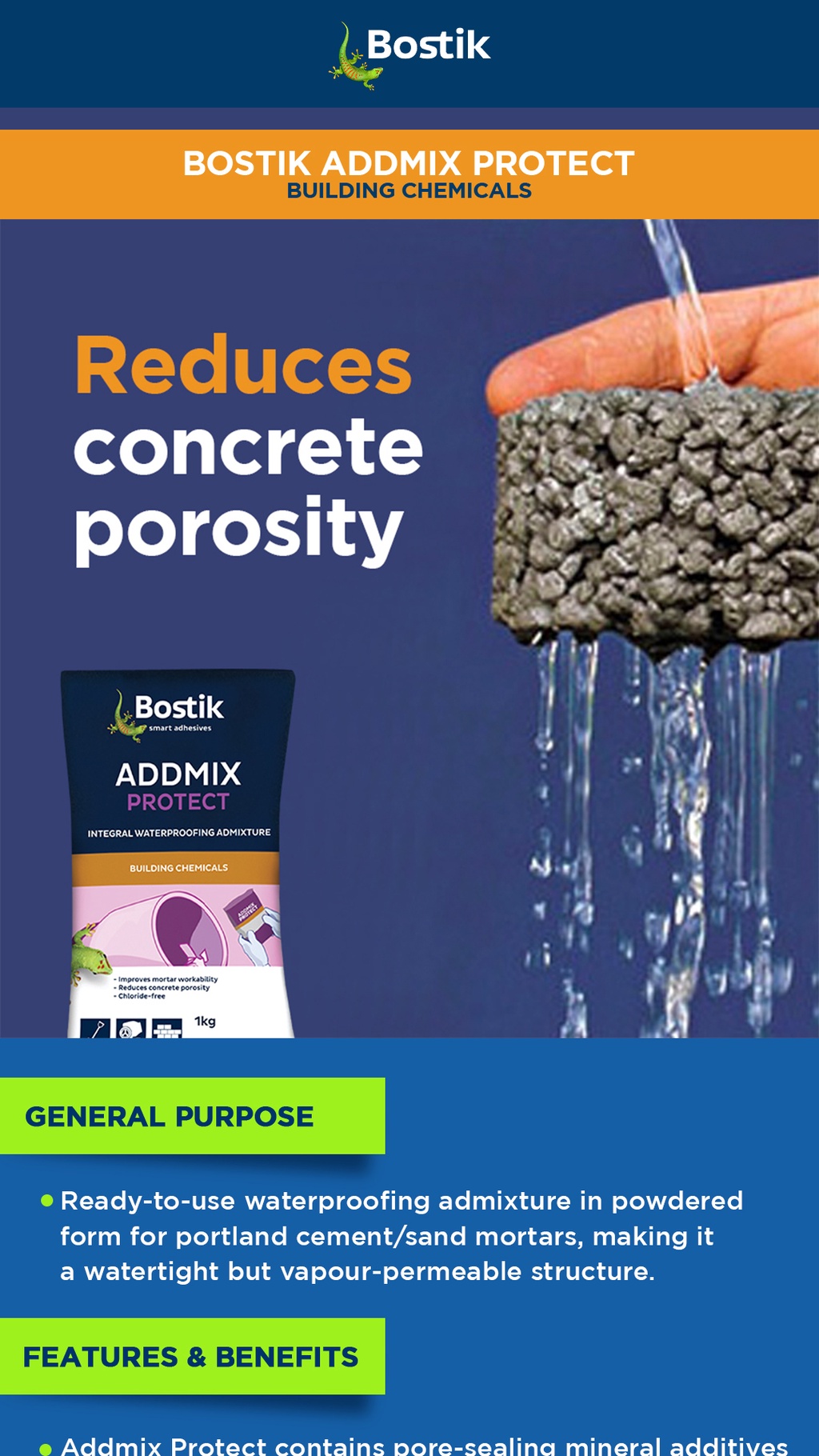 Bostik Addmix Protect Integral Waterproofing Admixture 1kg- For floor ...