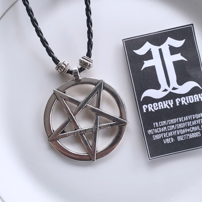 Gothic Witch Wicca Big Inverted Pentacle Leather Necklace Pentagram ...
