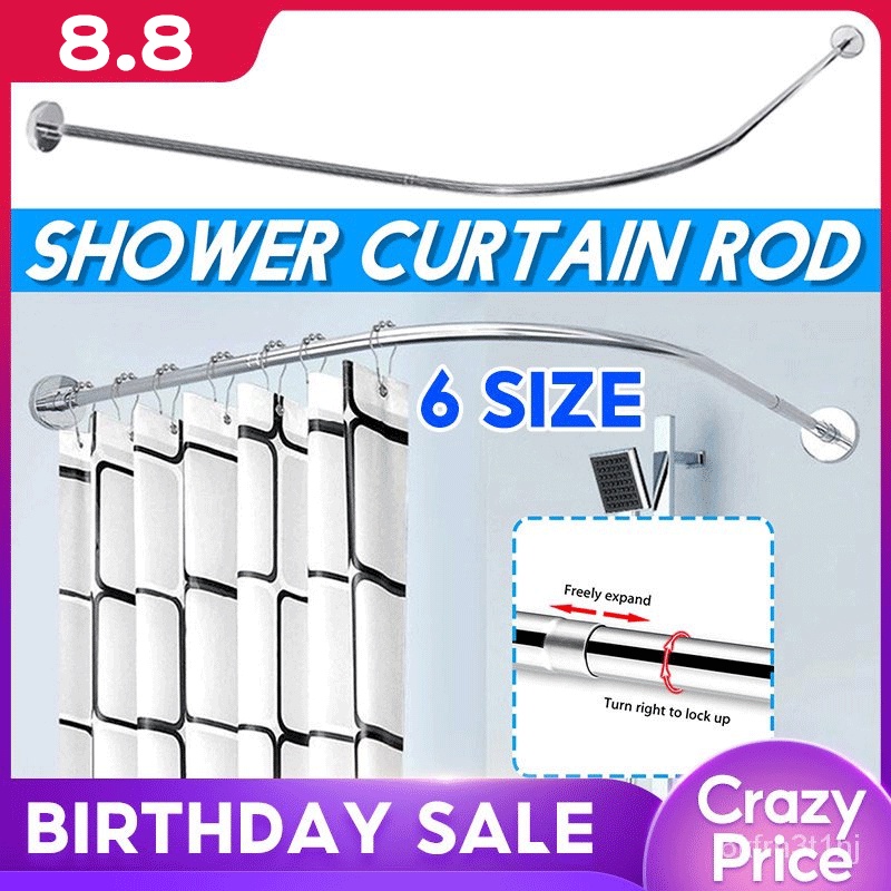 Stainless Steel Adjustable Curved Shower Curtain Rod Bathroom Rod ...