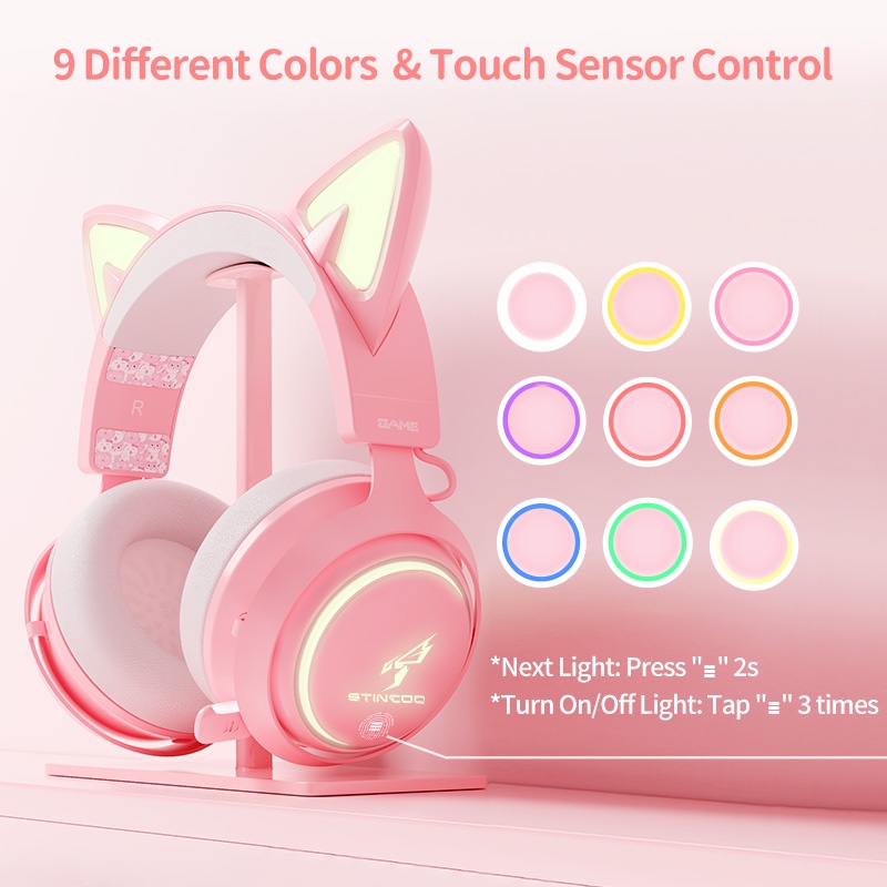 SOMIC GS510 Pink Glowing Cat Gaming Headset 8-color RGB LED Light Cat ...