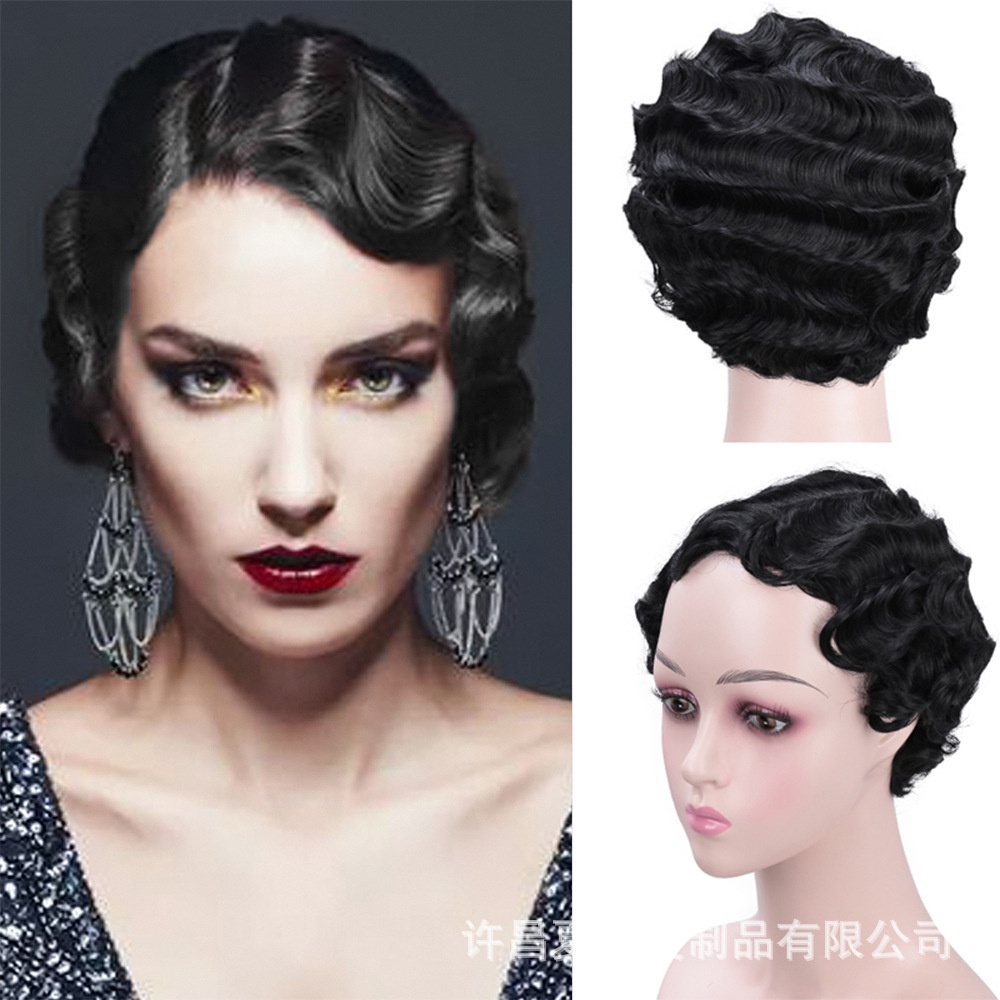 Fashion Wig female Shanghai head water ripple retro wave short curly ...