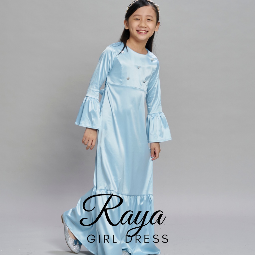 Loveaisyah Girl Diamond beaded Baby Blue Dress baju hari raya | Shopee Philippines