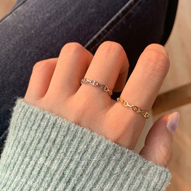 【Miss Can't Miss】J054 Thin Chain Ring Pig Nose Ring Adjustable Couple ...