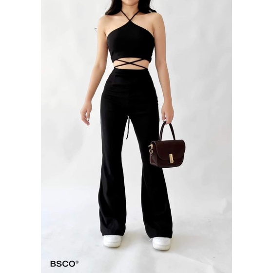 ONHAND BSCO REGULAR FLARE PANTS AND HALTER TOP KOREAN SET! | Shopee ...
