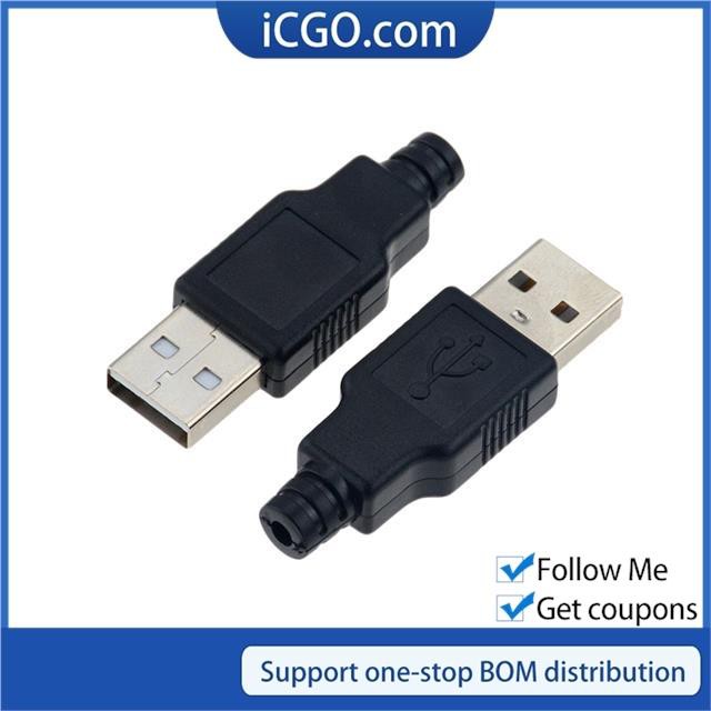 10PCS Type A Male USB 4 Pin Plug Socket Connector With Black Plastic ...