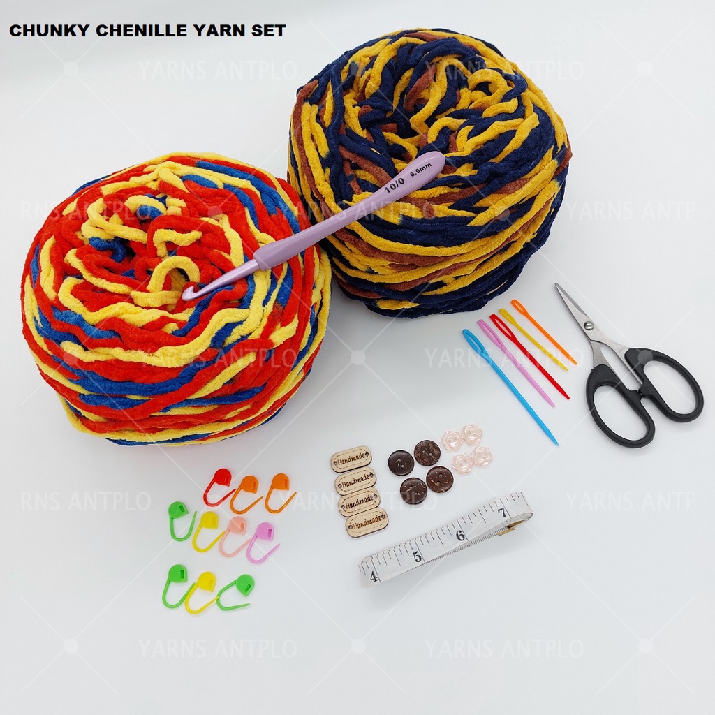 Yarns Art: 1 SET - BASIC CROCHET KIT - CHUNKY CHENILLE YARN/ 16PLY MILK ...