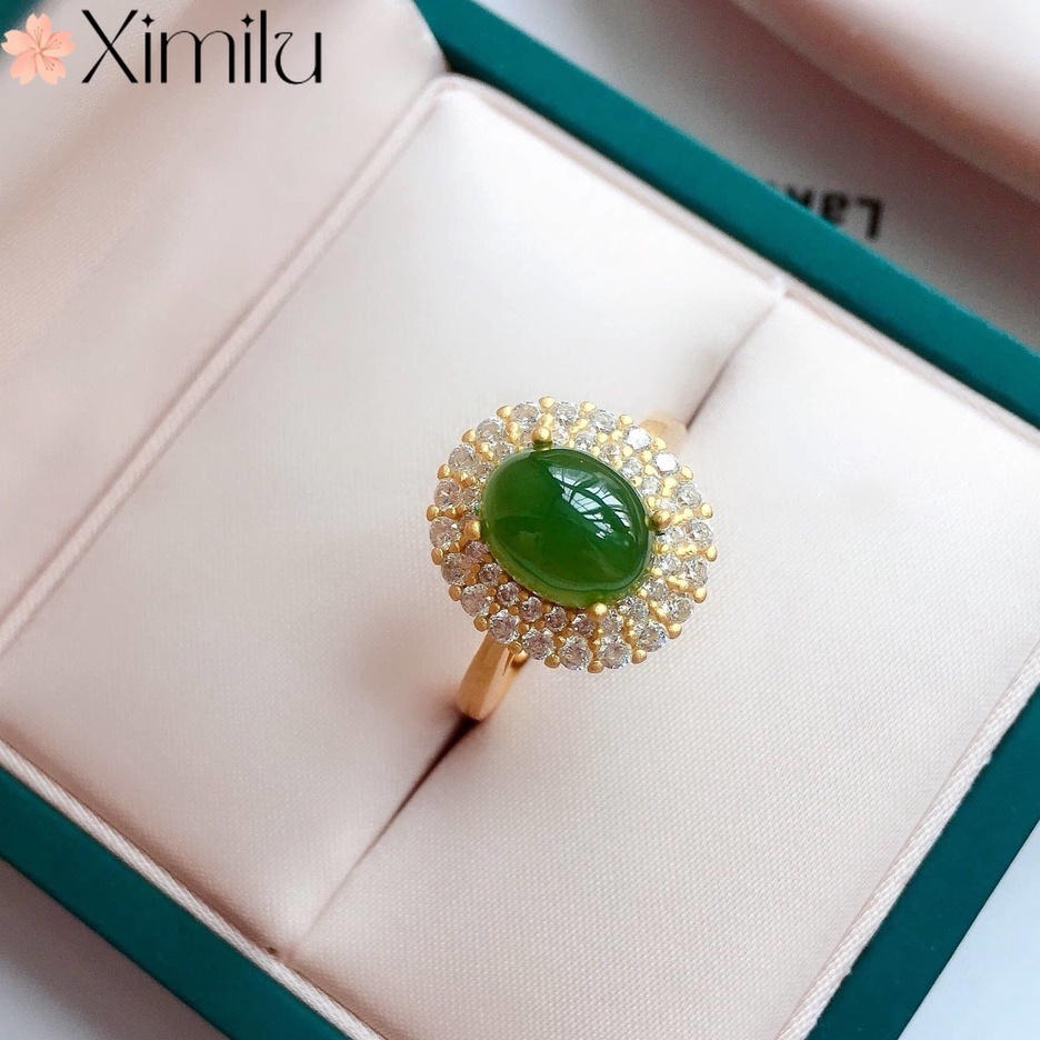 XIMILU Natural Hetian Jade Original Ring Girls Jewelry Vintage Cute 925 ...