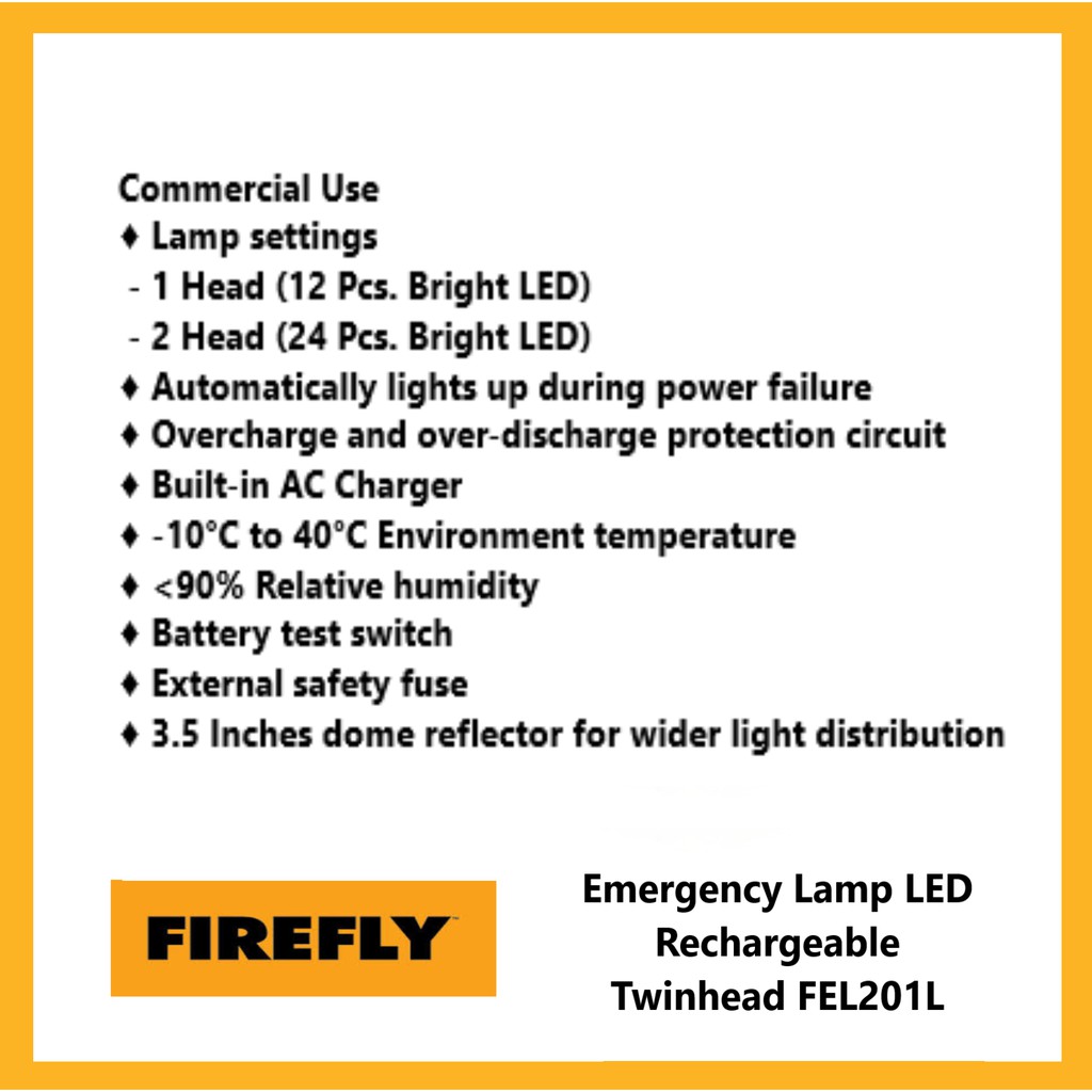 Firefly Emergency Lamp LED Rechargeable Twinhead FEL201L | Shopee ...
