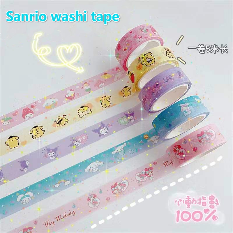Sanrio Kuromi Paper Tape My Melody Cinnamoroll Handbook Pom Pom Purin ...