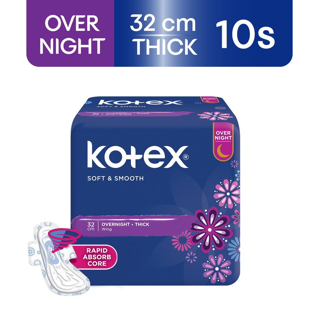 Kotex Soft & Smooth Overnight Feminine Pads 32cm - 10 Pads | Shopee ...