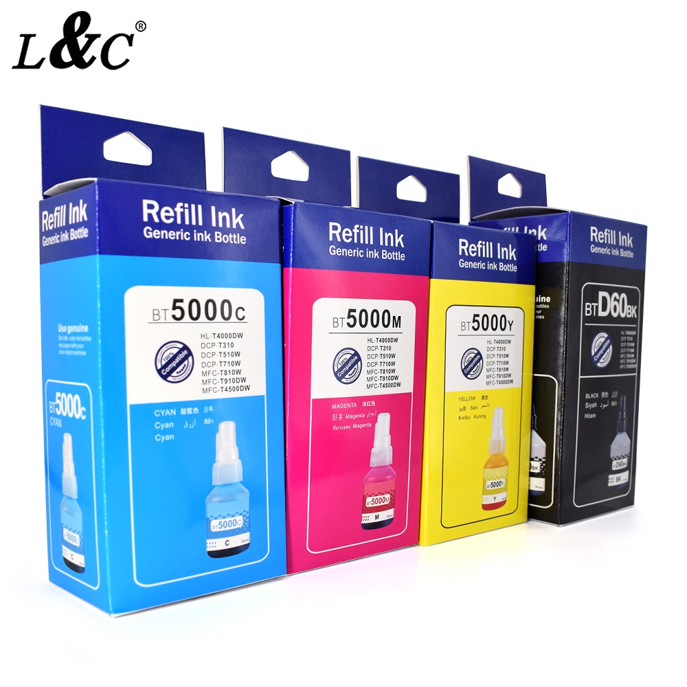 L&C 1Set Ink Set BT5000 D60 BK Dye Ink For Brother Printer DCP-T310 ...