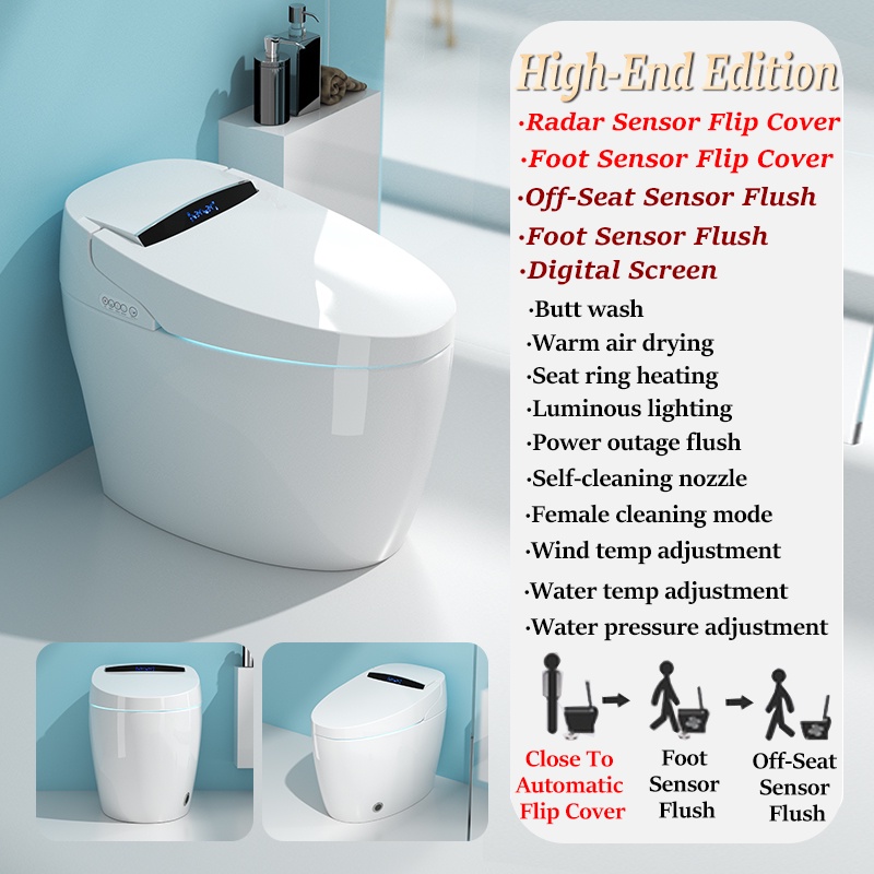Smart Toilet Dual Mode Auto Flip Cover Adjustable Temp Seat Ring/Water ...