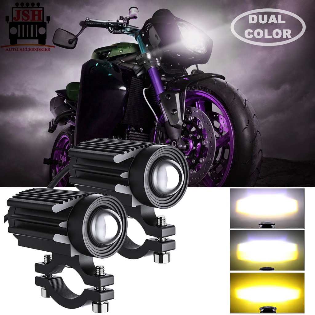 2PCS Motorcycle Driving Lights 12000LM Tri-Color Mini Led Headlights Fog Lights 60W Super Bright ...