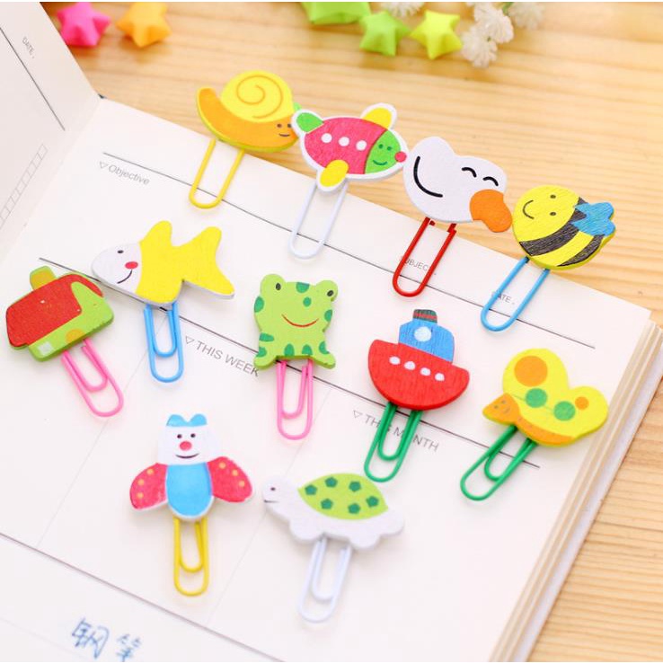 12Pieces Wooden Colored Animal Paperclips Shaped Fun Mini Paper Pin ...