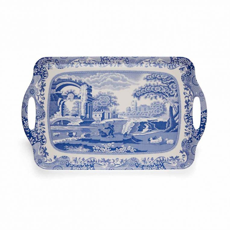 Spode-Pimpernel Blue Italian Large Handled Melamine Tray 18.9" x 11.6 ...