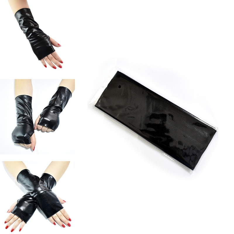 Blala Women Faux Leather Driving Black Half Finger Mitten Over Wrist ...