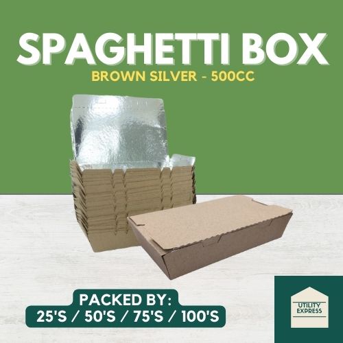 Spaghetti Meal Box [ Laminated White / Brown Silver ] 500cc / Lunch ...