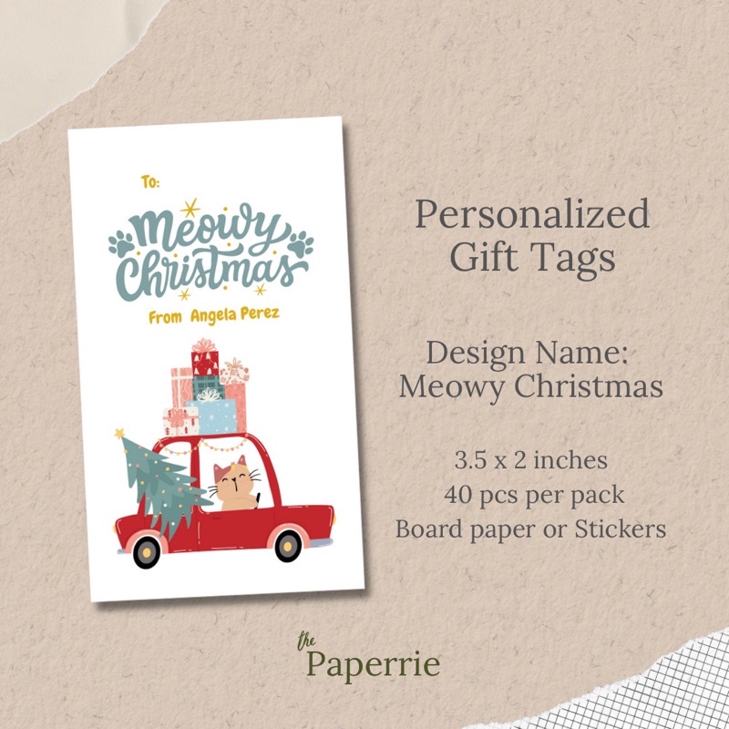 MEOWY CHRIStMAS design for Personalized 40pcs Gift Tags christmas cards ...