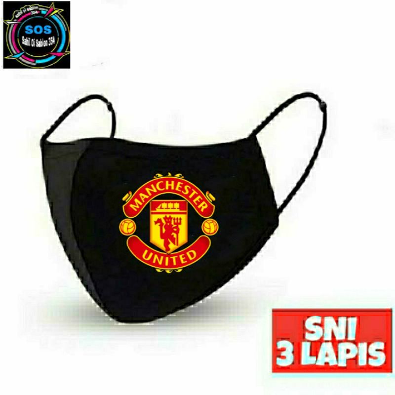 HITAM Manchester UNITED 3 ply cloth mask Black 3 ply cloth/adult ...