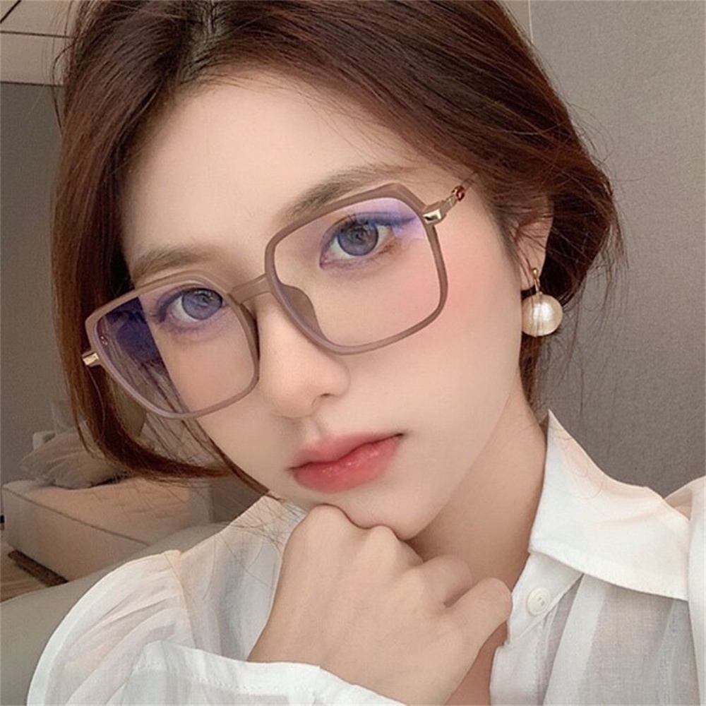 Korean Frosted Coffee Square Frame Eyeglasses Women Anti-blue Light ...