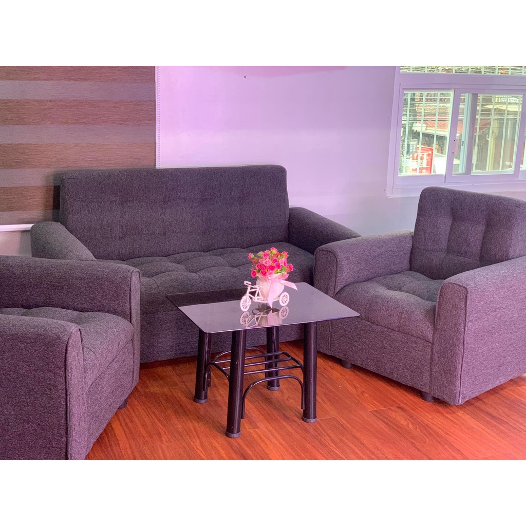 AMBASSADOR SOFA SET GRAY FABRIC WITH GLASS TABLE | Shopee Philippines