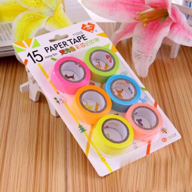 15mmx5m DIY Color paper tape 6 in 1 pack for school and office supplies ...