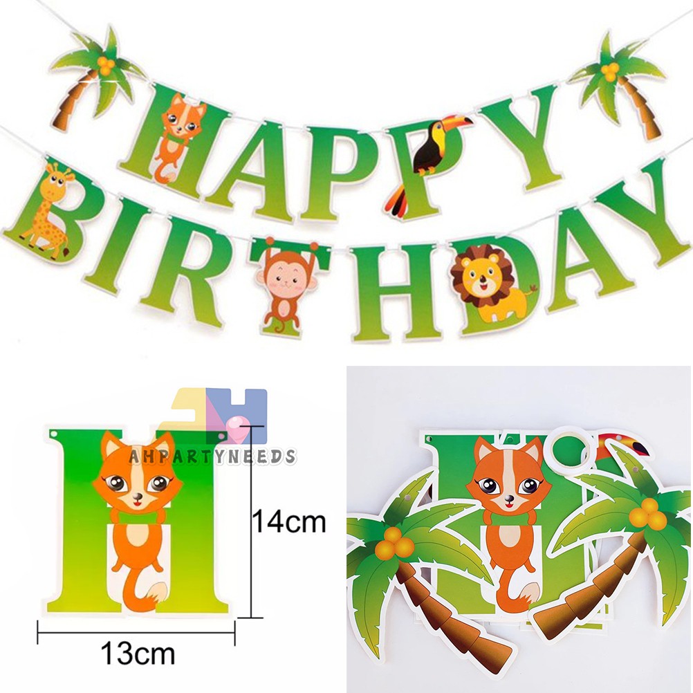 1 set Happy Birthday Banner Cartoon Animal Paper Garland Jungle Safari ...