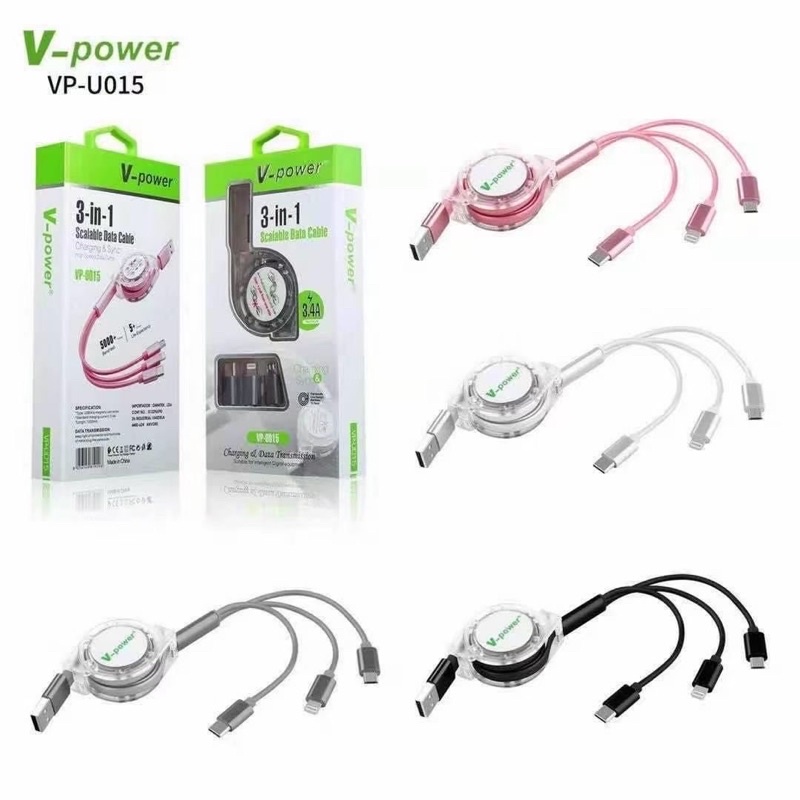 3in1 V-POWER SCALABLE DATE CABLE (IPHONE, ANDROID AND TYPE-C) | Shopee ...