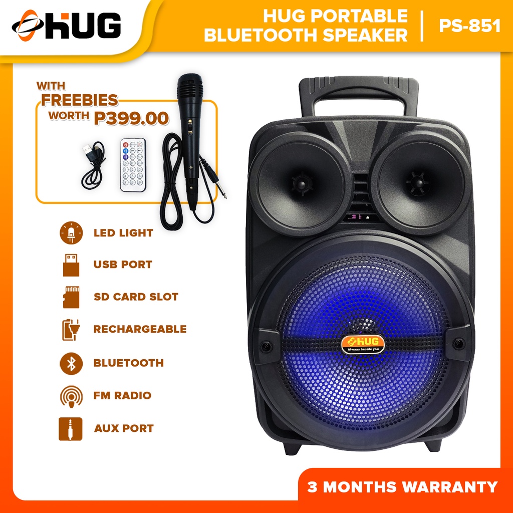 Hug 8" Led Portable Wireless Bluetooth Speaker With Mic And Remote (w ...