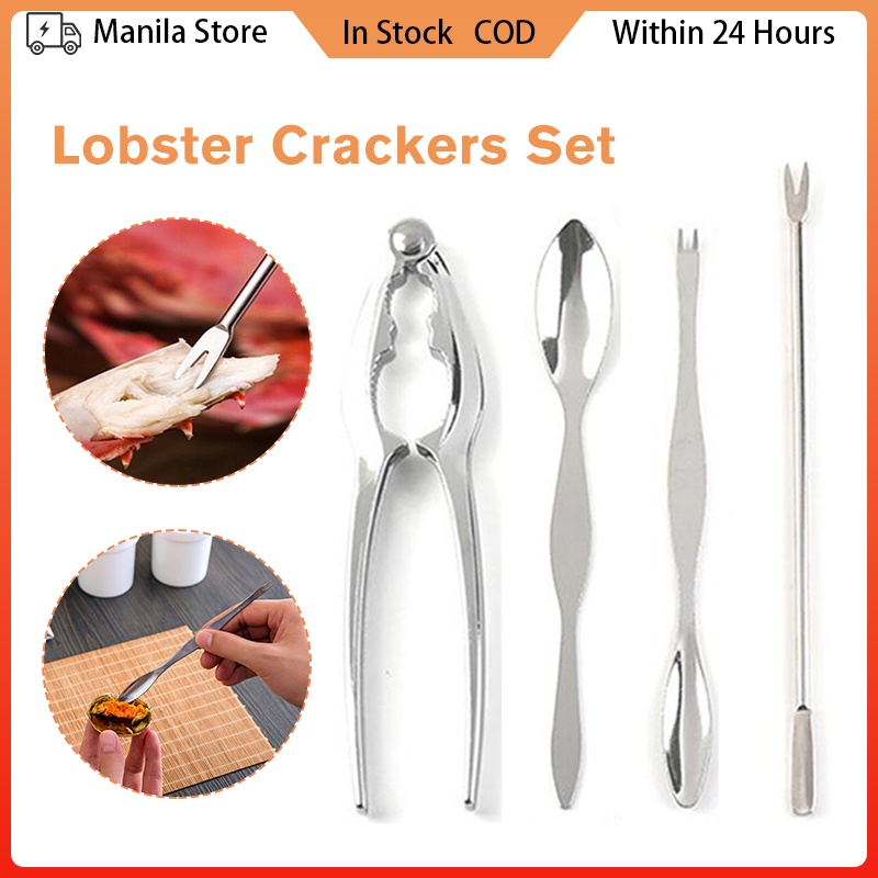 4pcs Seafood Tools Set Shellfish Crab Crackers Crab Leg Fork Spoon Set ...