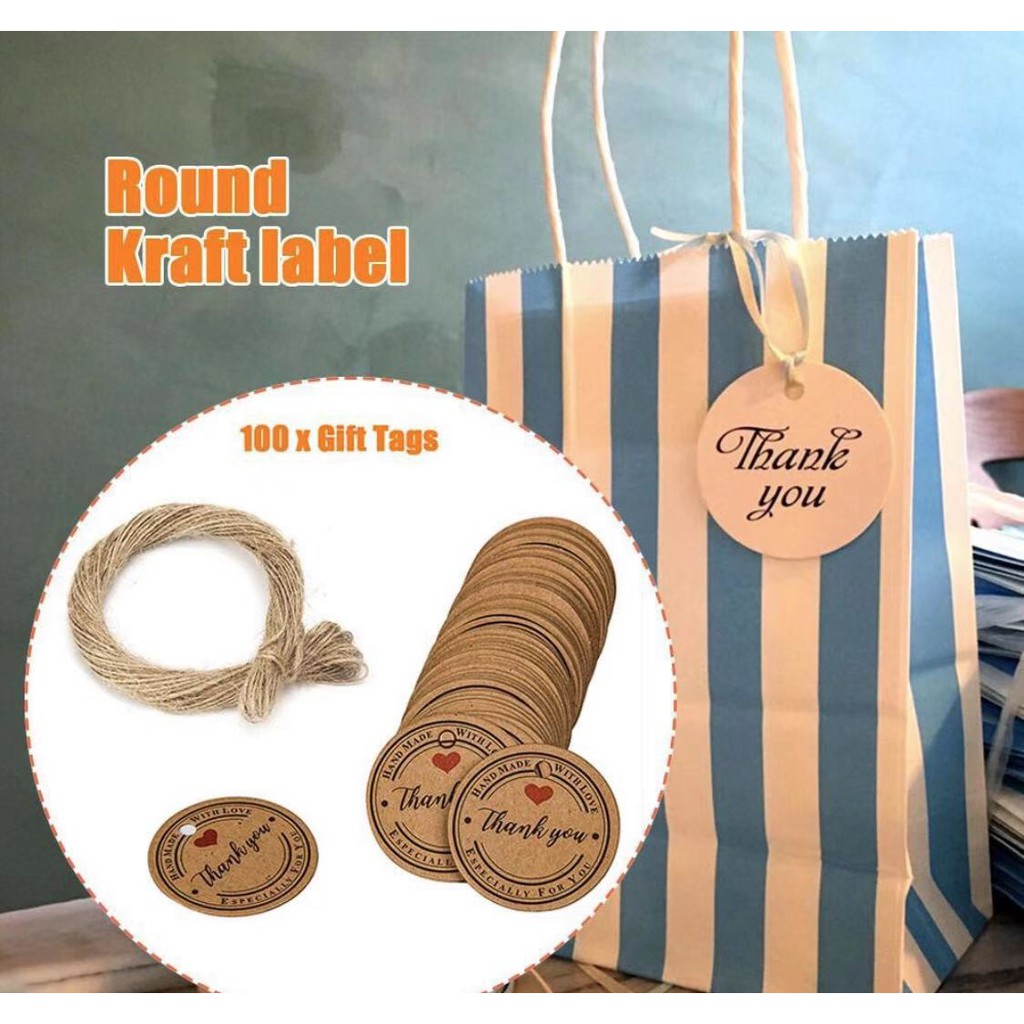 100pcs/lot packaging label handmade tag kraft paper label thank you ...