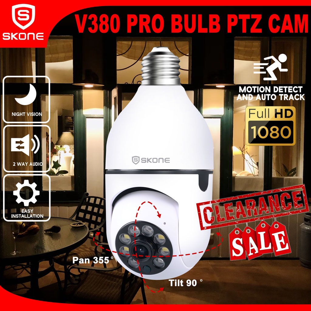 V380 Pro CCTV Bulb Camera 360 Panoramic IP Camera Bulb PTZ Night Vision ...