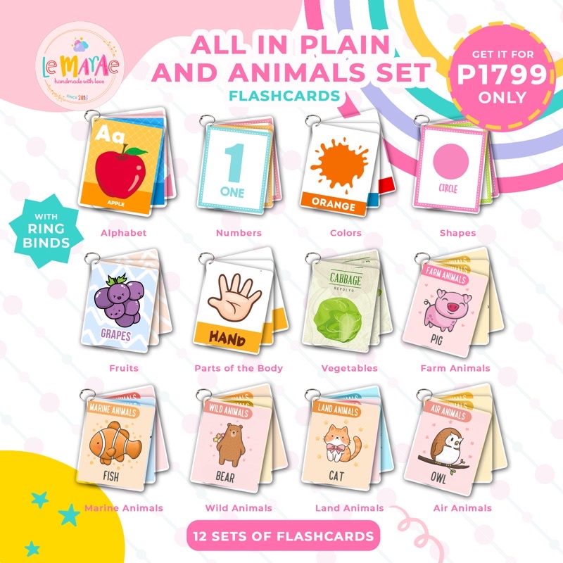 ALL SET PLAIN FLASHCARDS BEGINNERS CARDS ANIMALS SETS 12 SETS ALPHABET ...
