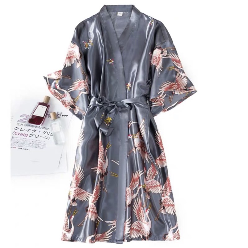 Crane crane simulation silk bridesmaid bride robe wedding robe | Shopee ...