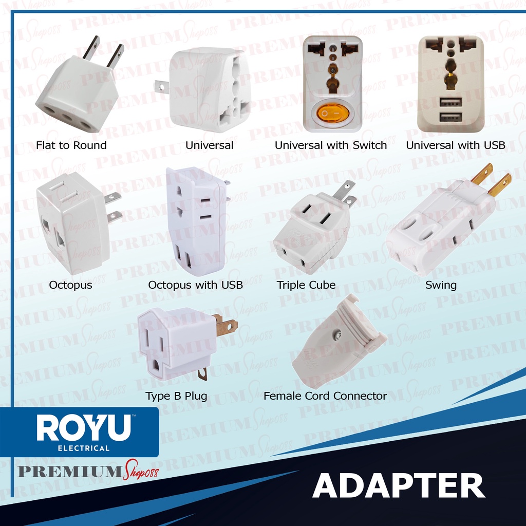 Royu Adapter Round to Flat Universal Switch USB Swing Octopus Triple Cube Type B Female Cord ...