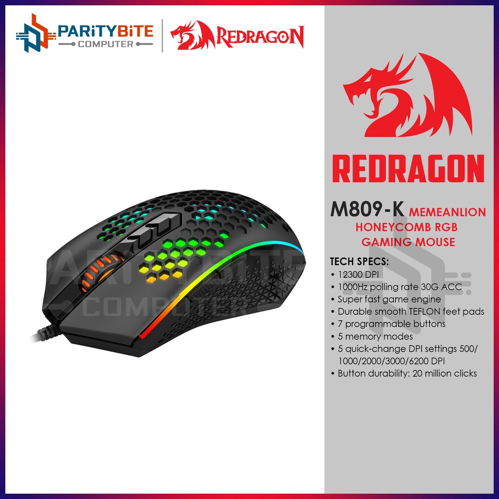 REDRAGON M809-K MEMEANLION HONEYCOMB RGB WIRED GAMING MOUSE | Shopee ...