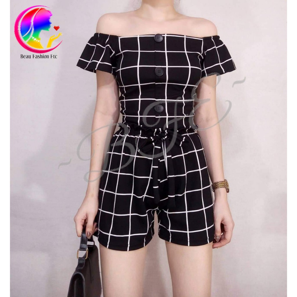 Grid Two Way Terno (Crop Top and Short) | Shopee Philippines